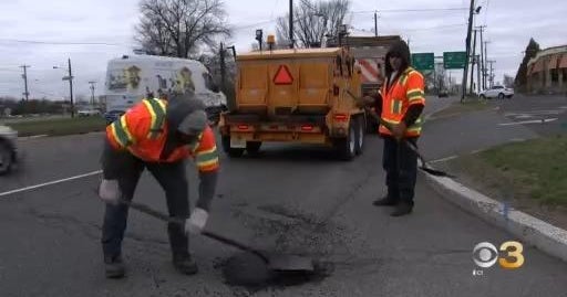 New Jersey working to fill road craters amid pothole season - CBS ...