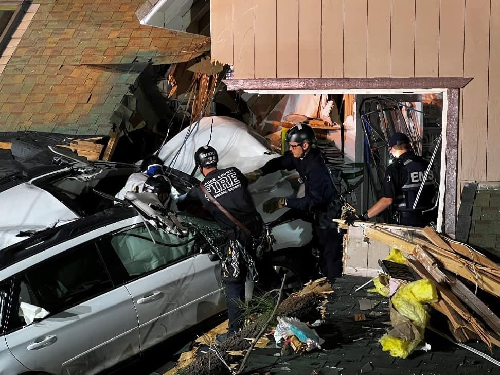 SUV crashes through second floor of California home - CBS News
