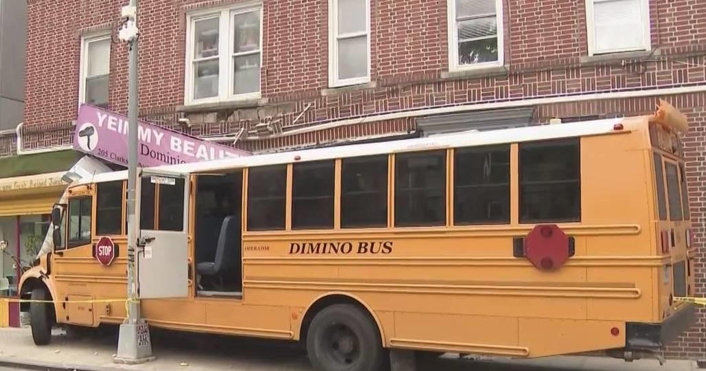 School bus smashes into Brooklyn businesses after driver jumped curb in ...