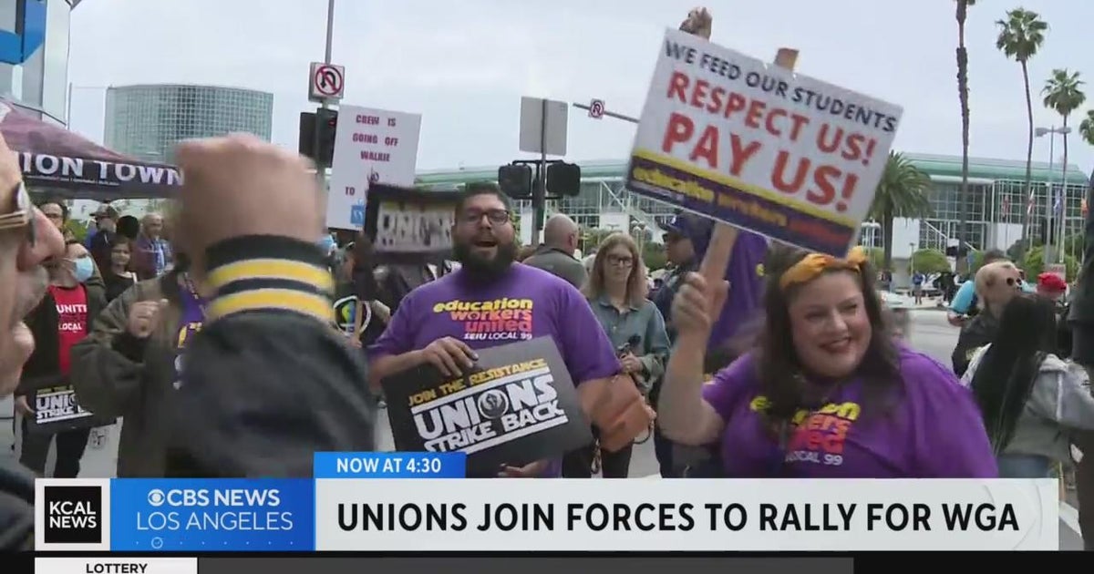 Multiple unions rally in downtown Los Angeles to support Hollywood ...