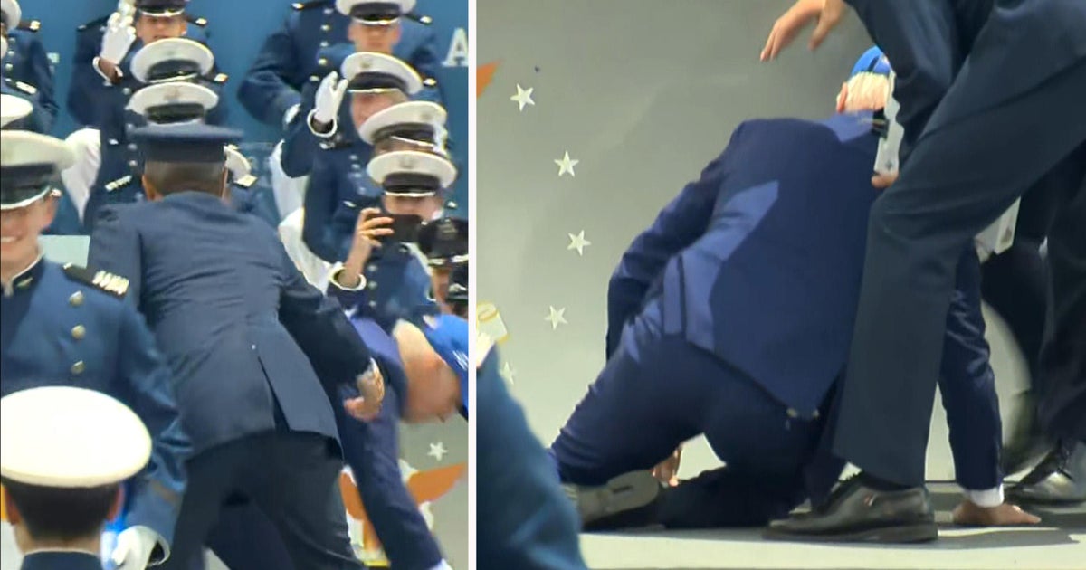 President Joe Biden takes a tumble on the stage during Air Force Academy graduation - CBS Colorado