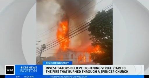 Investigators believe lightning strike caused Spencer church fire - CBS ...