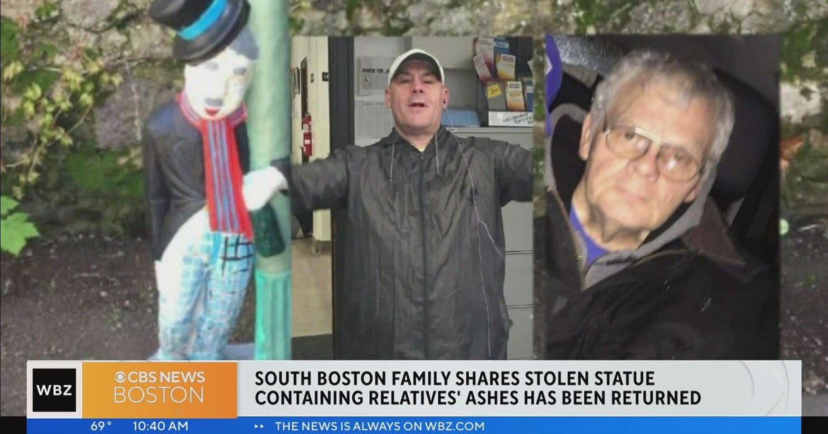 Stolen statue with family ashes returned to South Boston home - CBS Boston