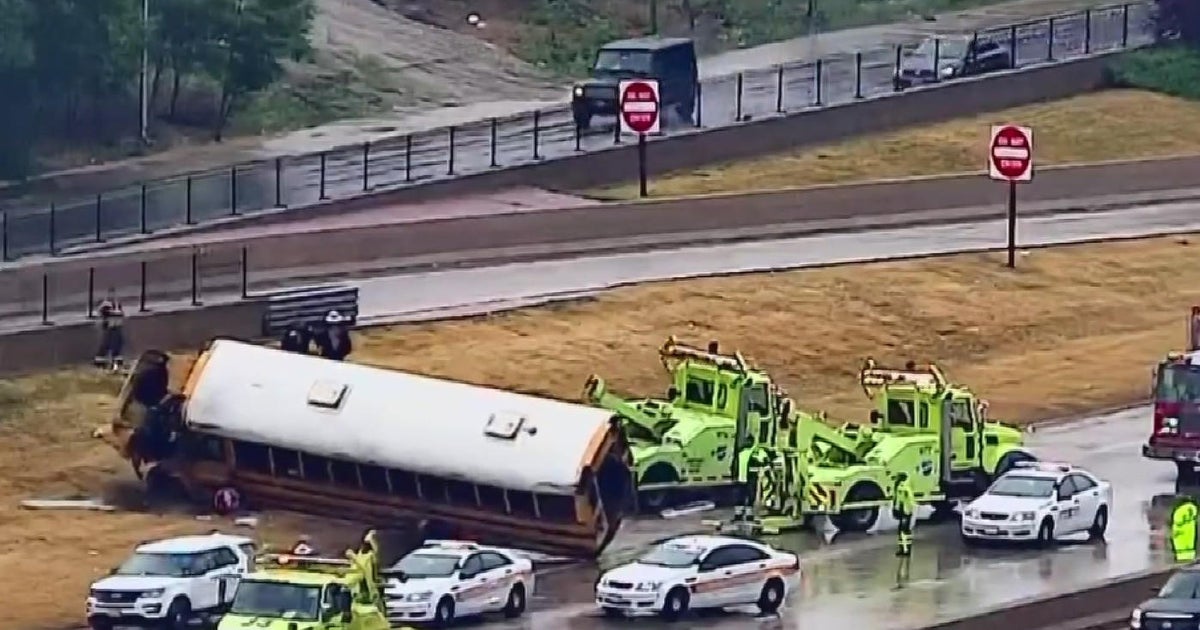Five injured when school bus flips over on Dan Ryan Expressway - CBS ...