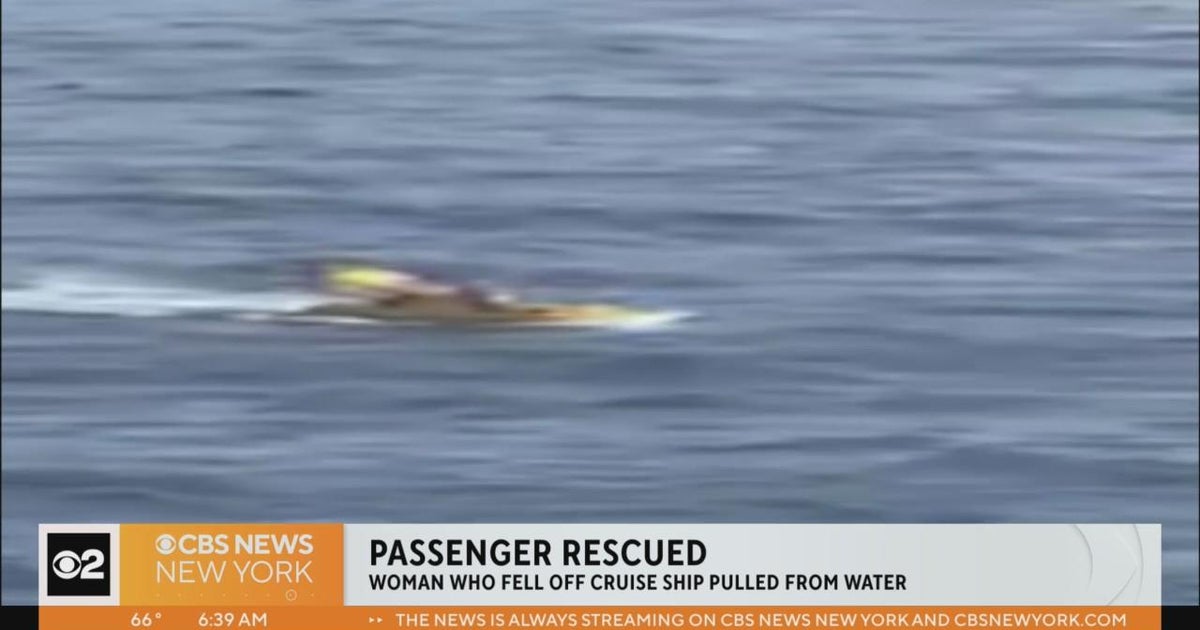 Watch woman get rescued after falling off cruise ship - CBS New York