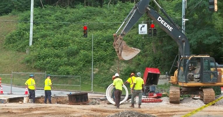 Busy Baltimore County road shut down by massive water main break - CBS ...