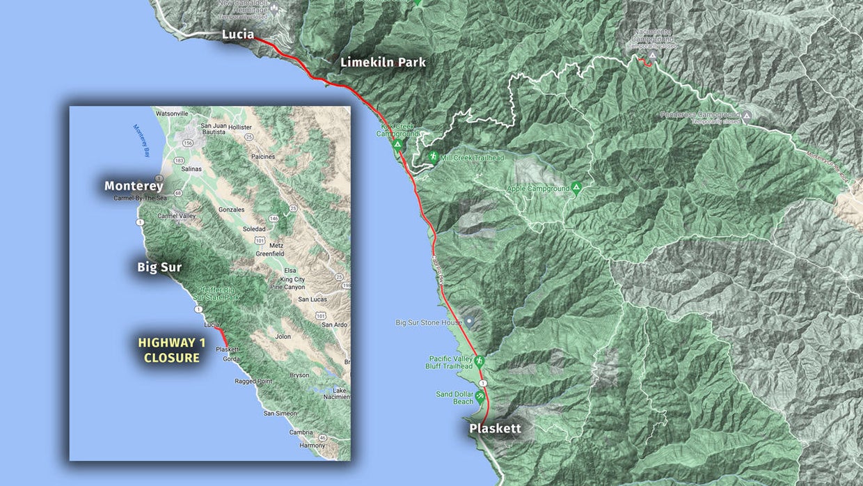 Sinkhole closes Highway 1 south of Big Sur - CBS San Francisco
