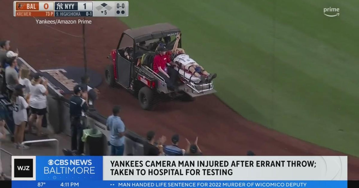 Cameraman injured at Yankee Stadium by wild throw has broken eye socket - CBS Baltimore