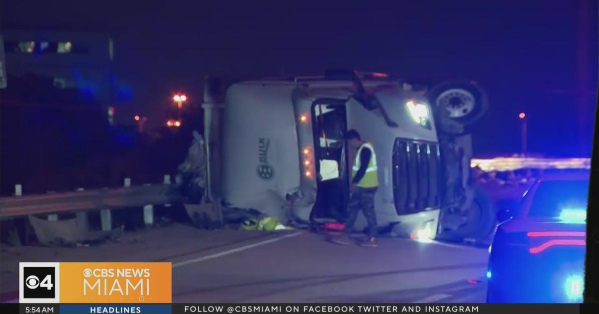 Big rig rollover accident shuts Turnpike on-ramp - CBS Miami