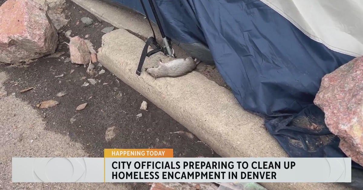 Crews prepare to clean up homeless camp at 22nd and Stout - CBS Colorado
