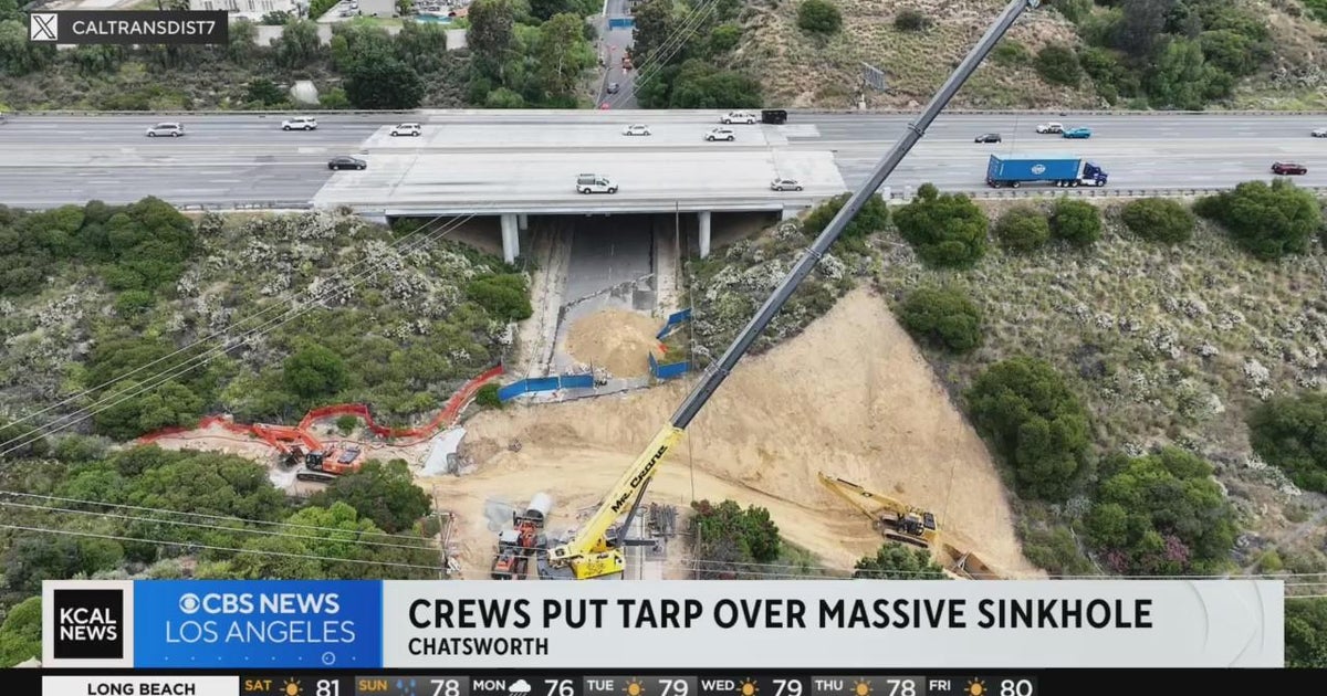 Caltrans crews cover massive sinkhole in Chatsworth - CBS Los Angeles
