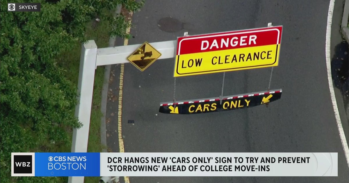 DCR hangs new 'cars only' sign to try and prevent 'Storrowing' - CBS Boston