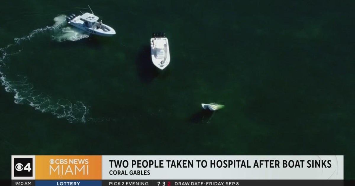 2 people taken to hospital after boat sinks near Coral Gables - CBS Miami