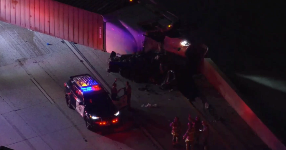1 dead after big rig overturns onto truck on 57 Freeway in Anaheim ...
