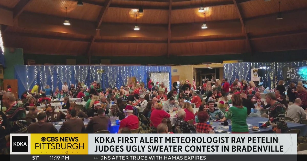 First Alert Meteorologist Ray Petelin judges ugly sweater contest - CBS ...