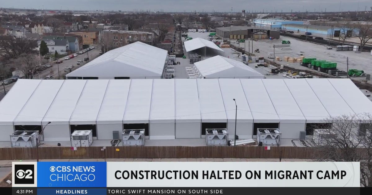 Construction halted on Chicago's first migrant tent camp - CBS Chicago