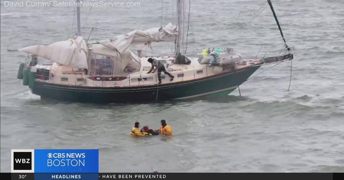 3 people rescued after sailboat runs aground in Plymouth - CBS Boston
