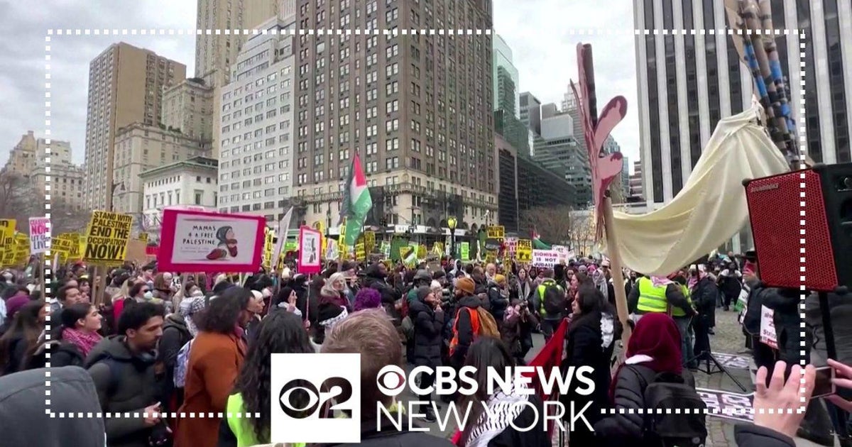 Israel-Hamas war protesters march on 5th Avenue - CBS New York