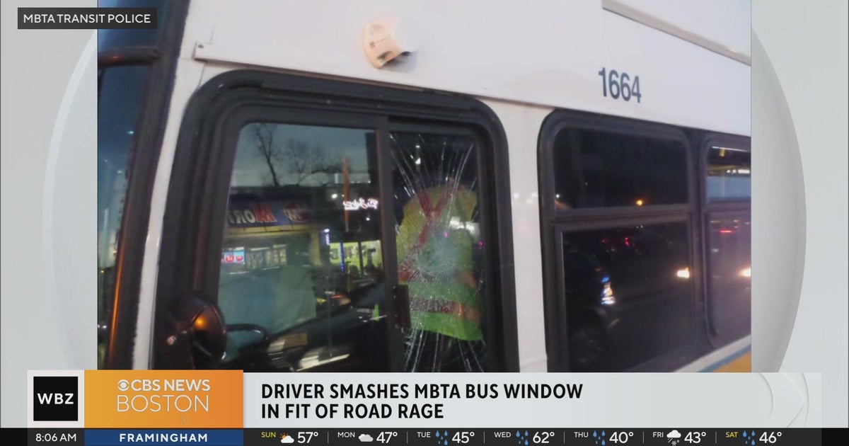 MBTA bus window smashed during apparent road rage incident - CBS Boston