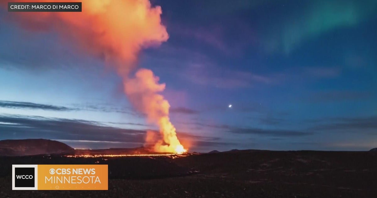 WATCH: Icelandic volcano erupts amid northern lights - CBS Minnesota