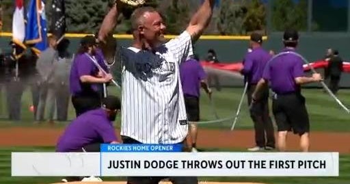 Denver Police Sgt. Justin Dodge throws out first pitch at Rockies home ...