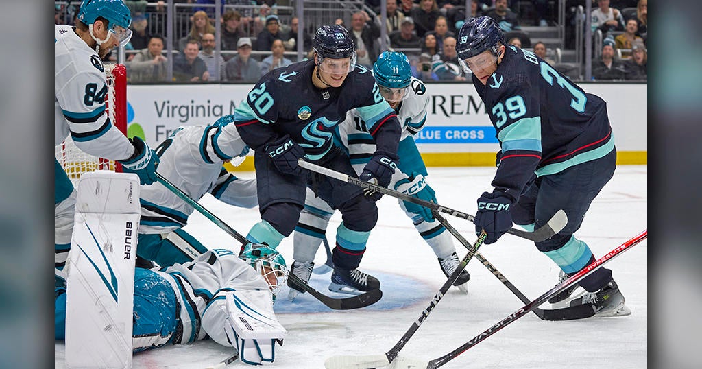 Cooley cool under pressure with 49 saves as Sharks top Kraken - CBS San ...