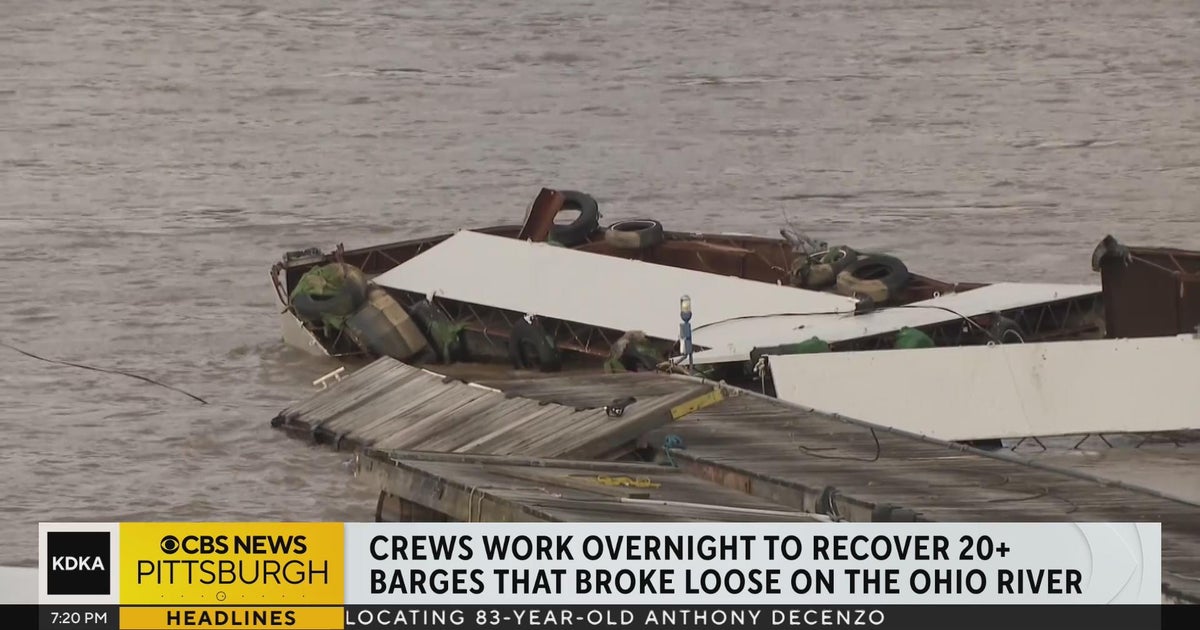 Crews work overnight to recover 20+ barges that broke loose on Ohio ...