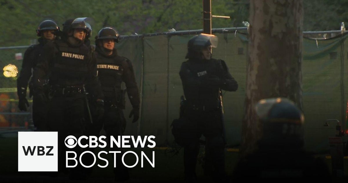 Police break down tent encampment on MIT campus - CBS Boston