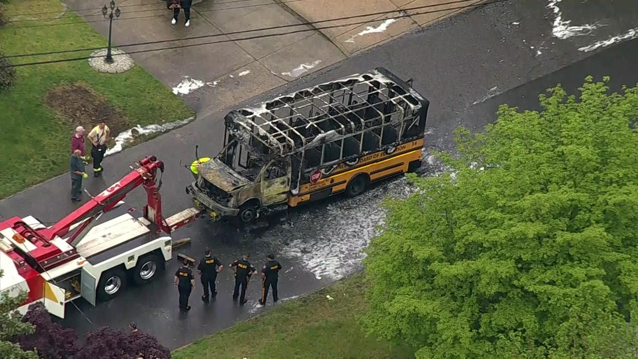 Video shows school bus in flames in New Jersey. Bus driver praised for ...