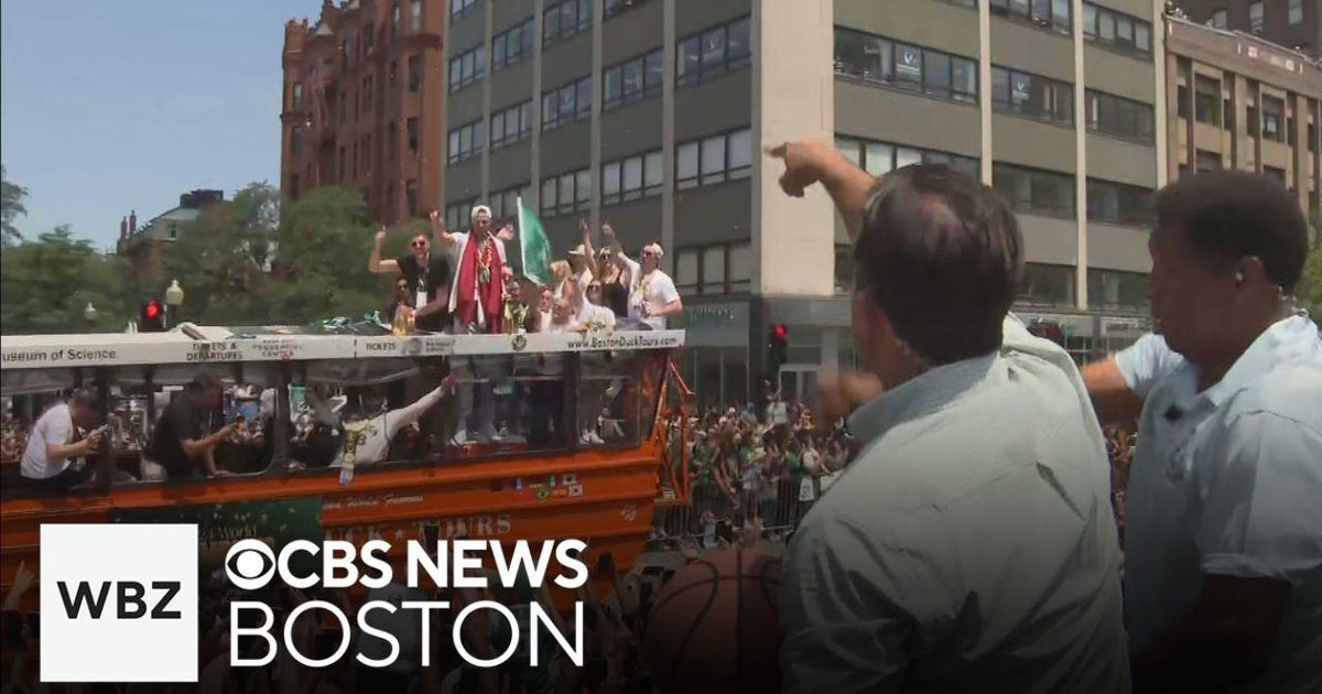 David Wade, Steve Burton pass basketball to Celtics players during ...