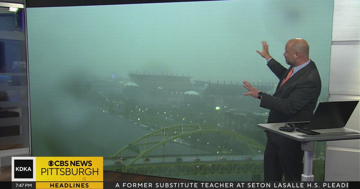 City skyline disappears in dark clouds during severe weather - CBS Pittsburgh