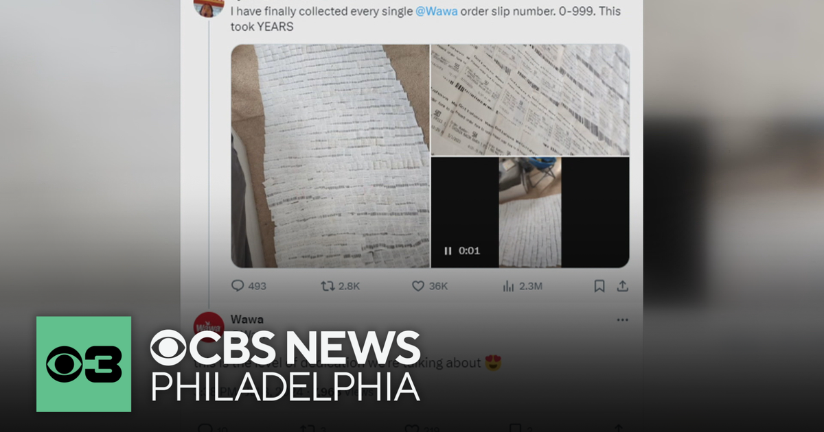 Wawa super fan collects 1,000 order receipts, from 0 to 999 - CBS ...