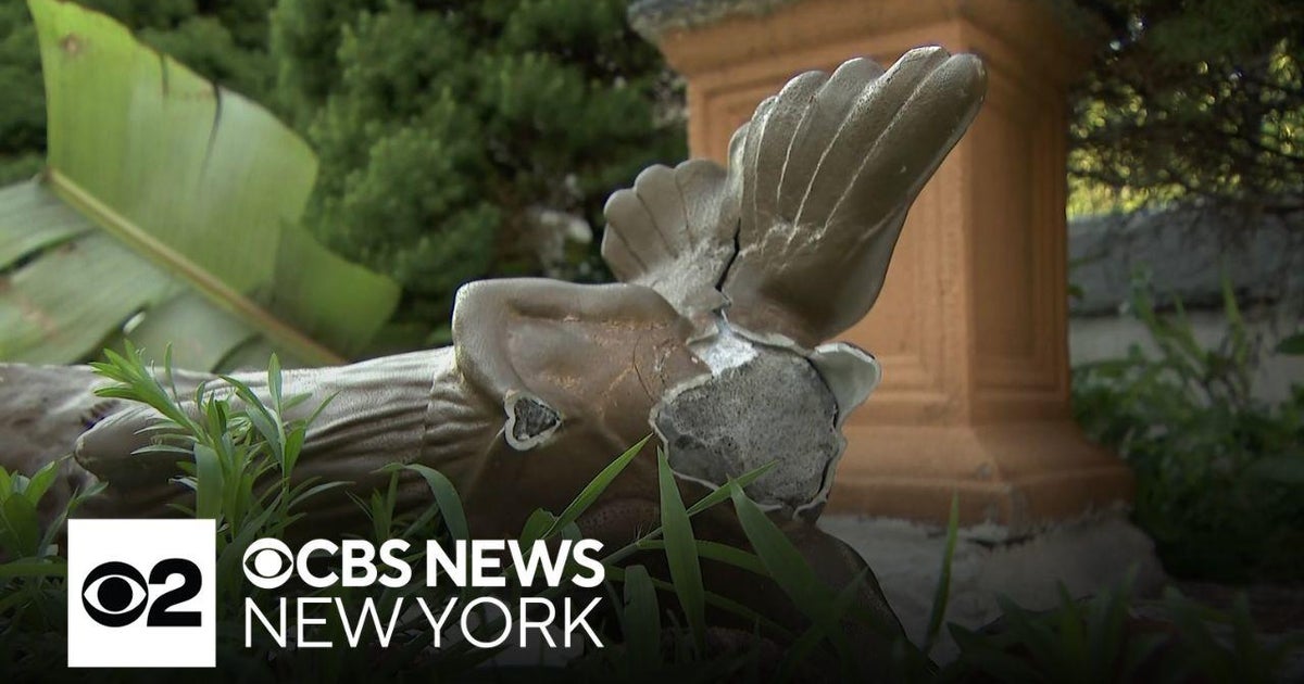 Video shows vandal destroying statues at Bronx church - CBS New York