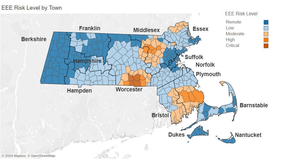 Map shows where EEE risk is highest in Massachusetts from infected ...