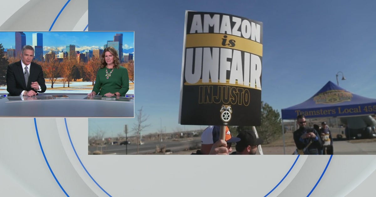Amazon workers demonstrate outside Thornton warehouse - CBS Colorado