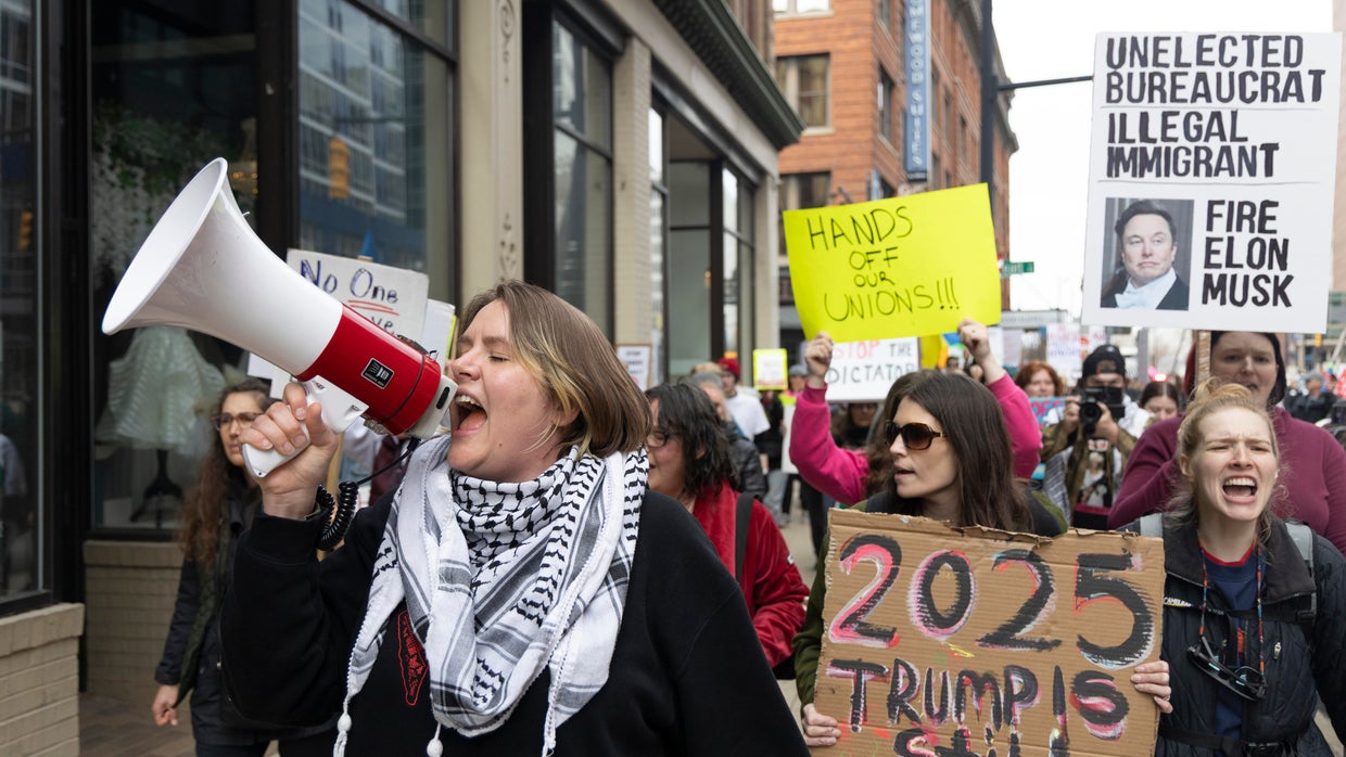 "Hands Off!": Americans across country protest Trump, Musk