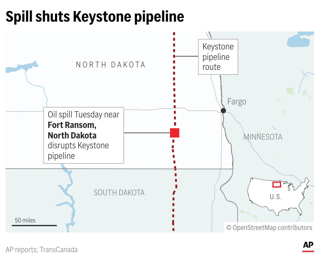 Cleanup efforts underway after Keystone Pipeline spills estimated 3,500 barrels of crude oil ...