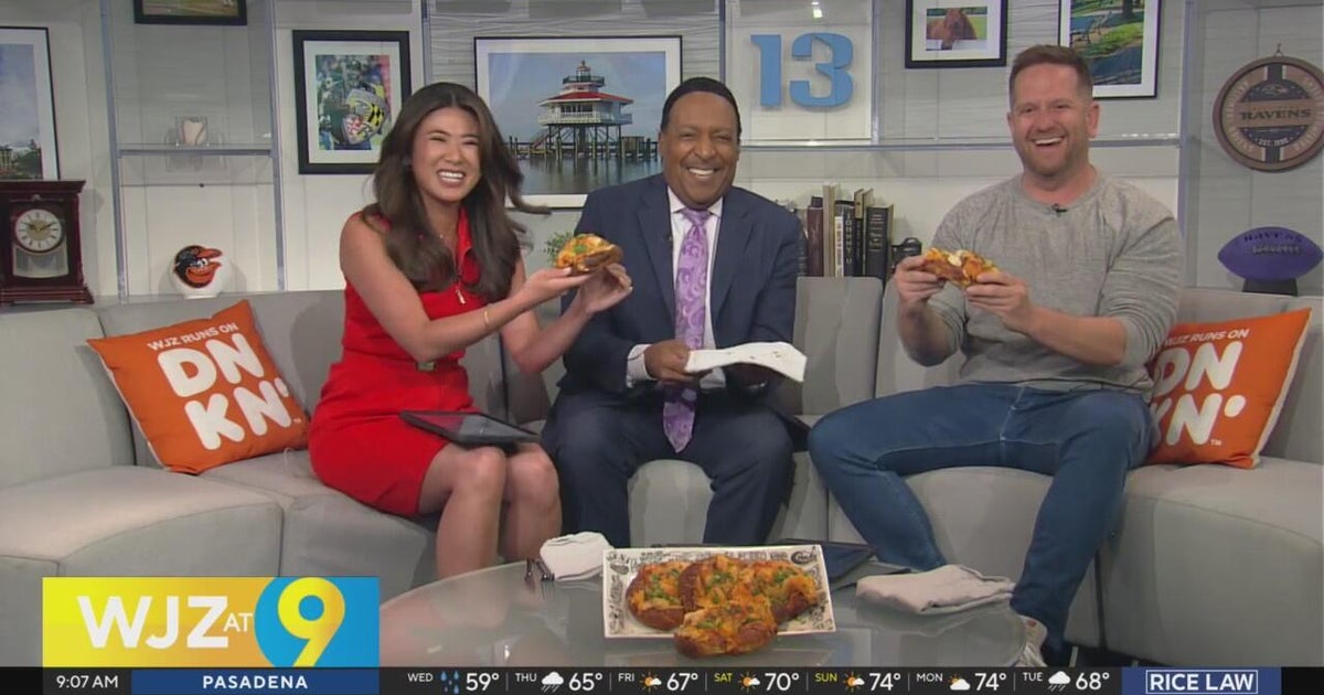 Baltimore food influencer Chris Franzoni tries Sunnyside Cafe's crab dip croissant with Amy and ...