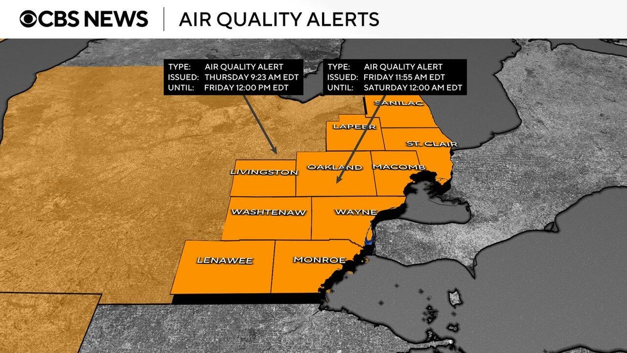 Air quality alerts issued for Southeast Michigan because of Canadian wildfire smoke - CBS Detroit