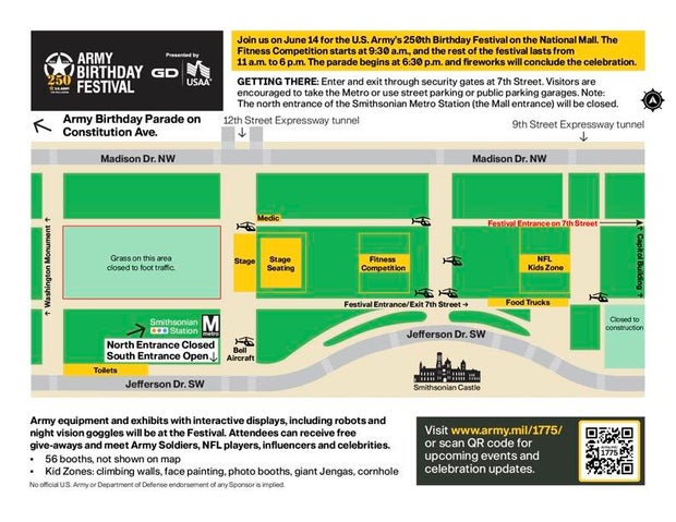 Maps show the route for Saturday's military parade in D.C. - KTSA