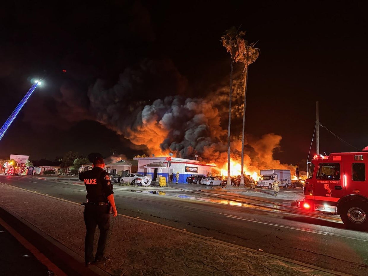 Four buildings damaged as massive fire spreads from Menifee tire lot ...
