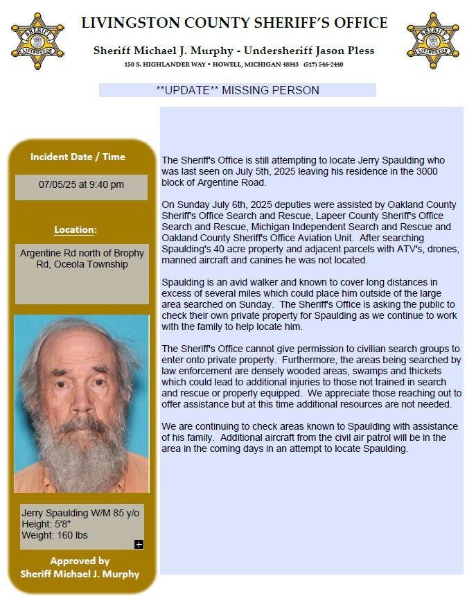 Sheriff asks search parties to "stand down" in effort to find missing 85-year-old Livingston ...