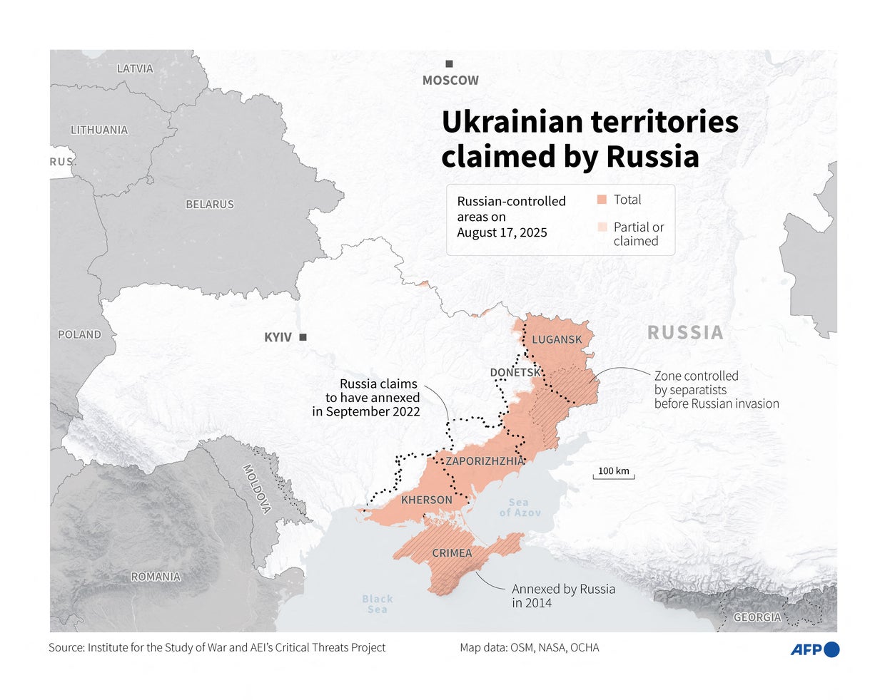 Maps show Ukrainian territories claimed by Russia amid talks on ...