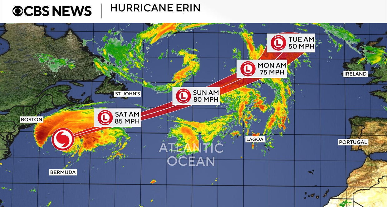 Maps show Erin's path off East Coast as it remains a danger to swimmers ...