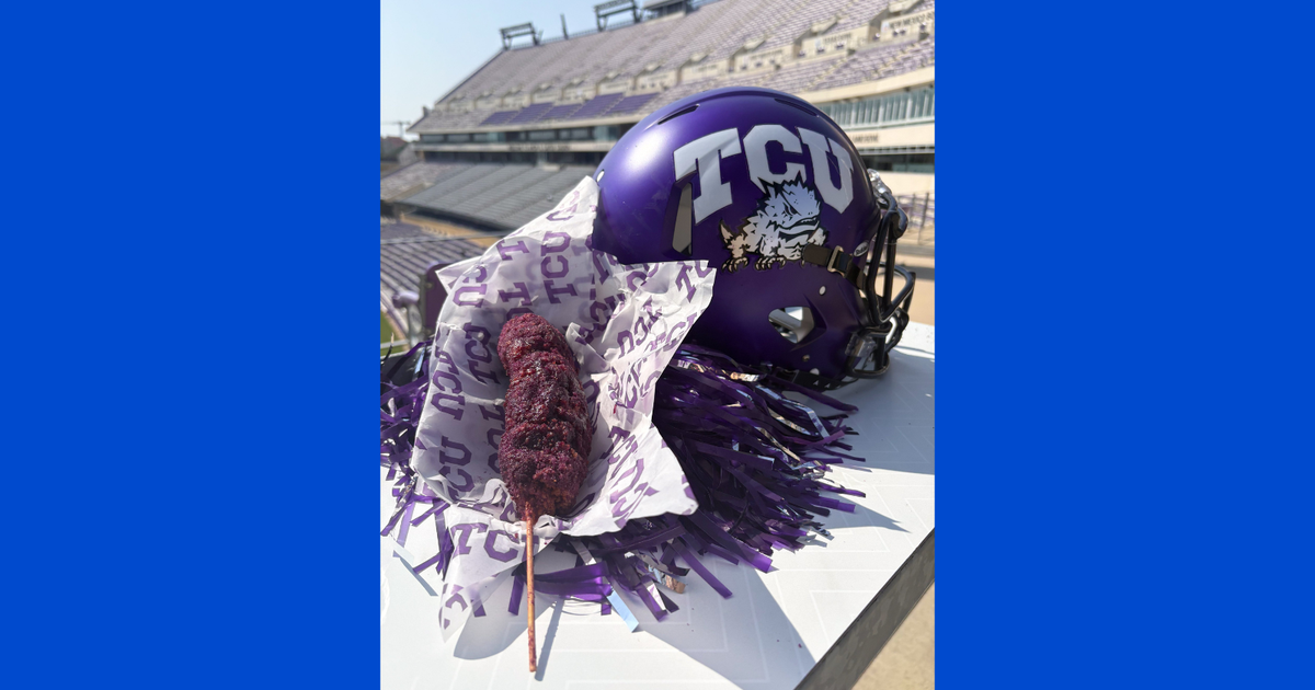 Texas Christian University debuts new purple corn dog — and the internet is reacting - CBS Texas