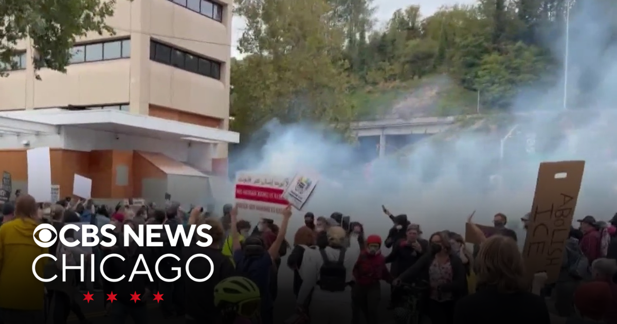 Tear gas deployed during protest outside Portland ICE facility - CBS ...