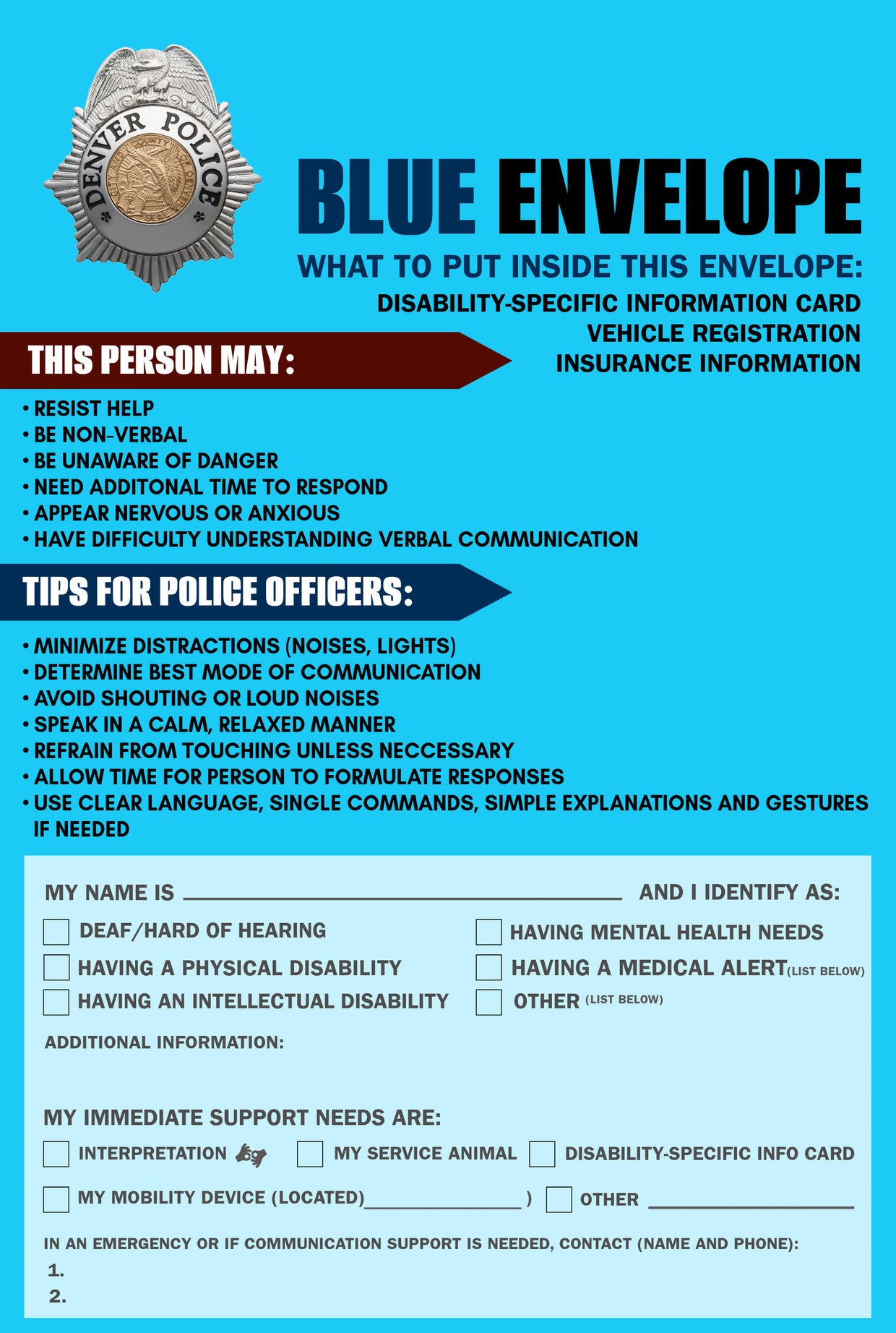 Denver police adopt Blue Envelope Program to ease communication between ...