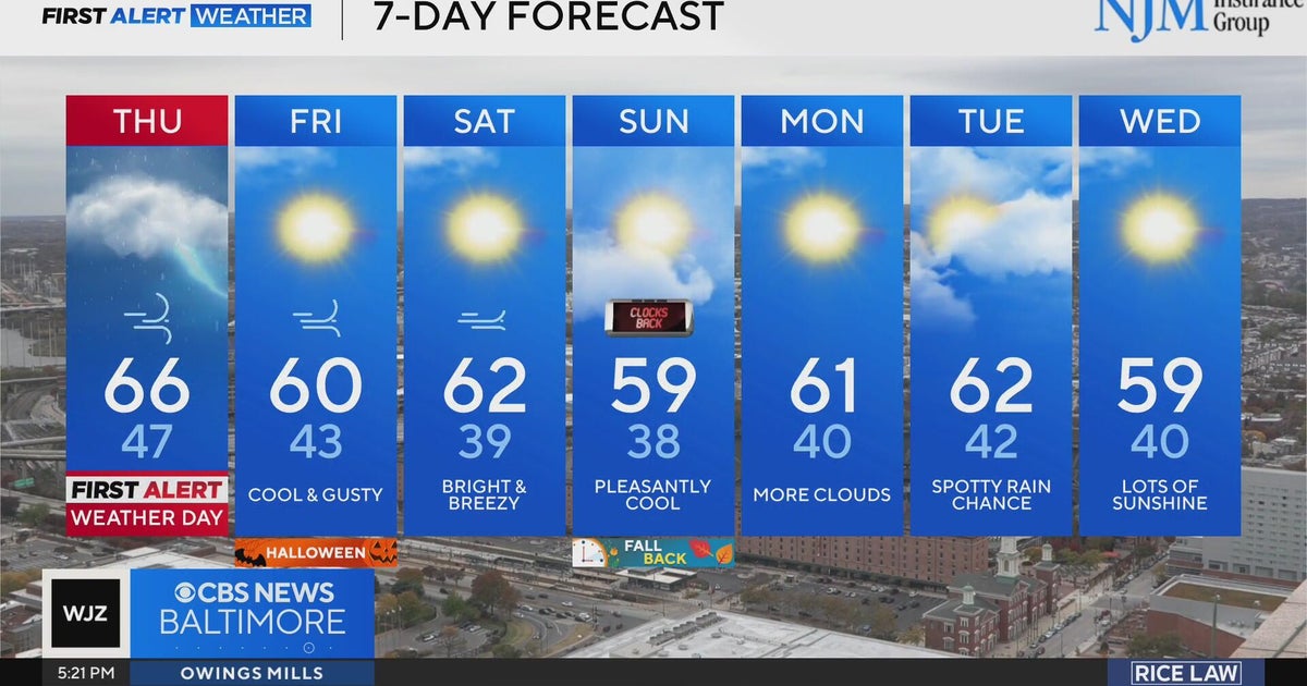 First Alert for rainy weather Thursday in Maryland - CBS Baltimore
