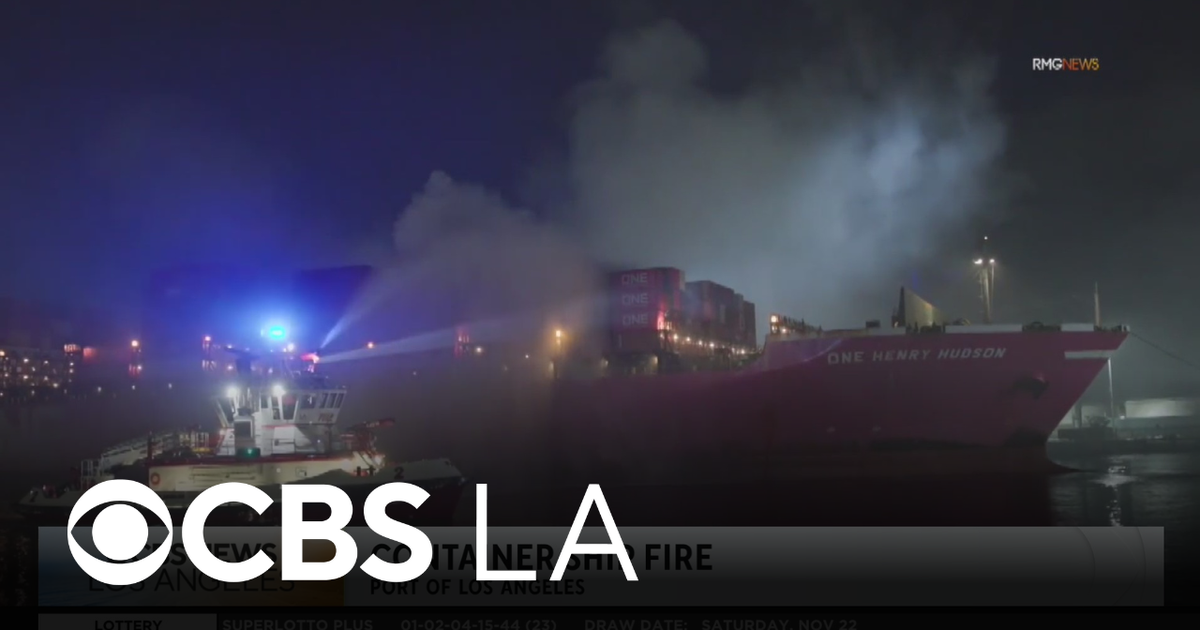 Container ship fire still burning near Port of Los Angeles - CBS Los ...