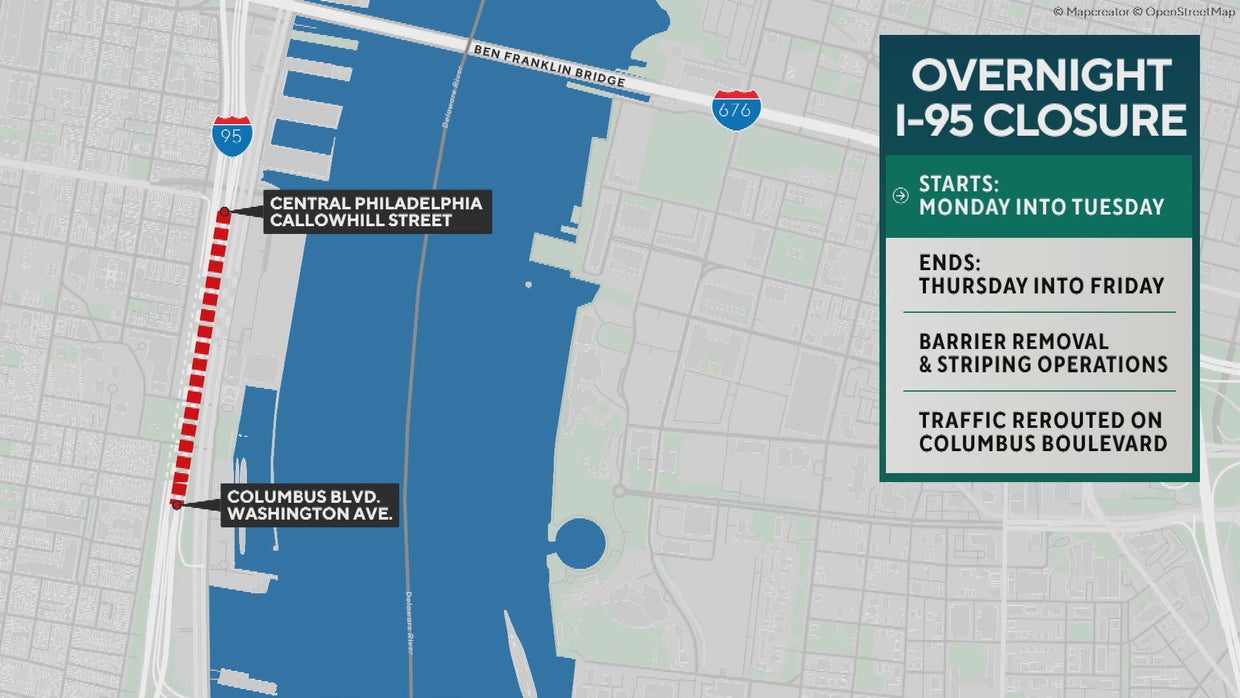 Part of I-95 North in Philadelphia to close overnight as CAP project ...